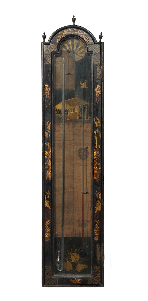 Bonhams : A George I parcel gilt and black japanned barometer Edward ...
