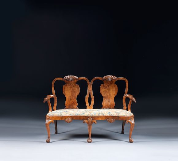 Bonhams : A George II walnut double chair-back settee