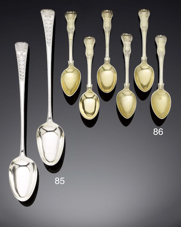 Bonhams : A set of six George III silver-gilt King's pattern teaspoons ...