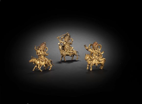 Bonhams : Three gilt-bronze figures of Sri-Devi 18th/19th century