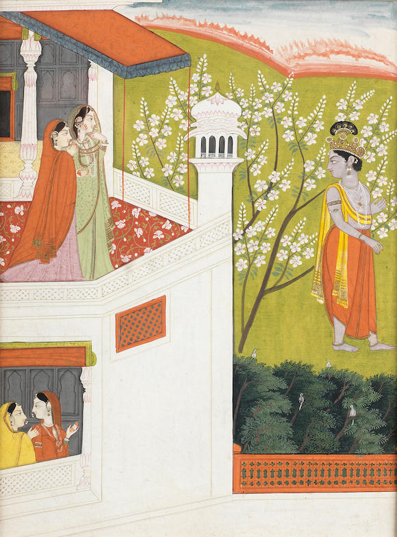 Bonhams Radha With Female Attendants Regarding Krishna Departing