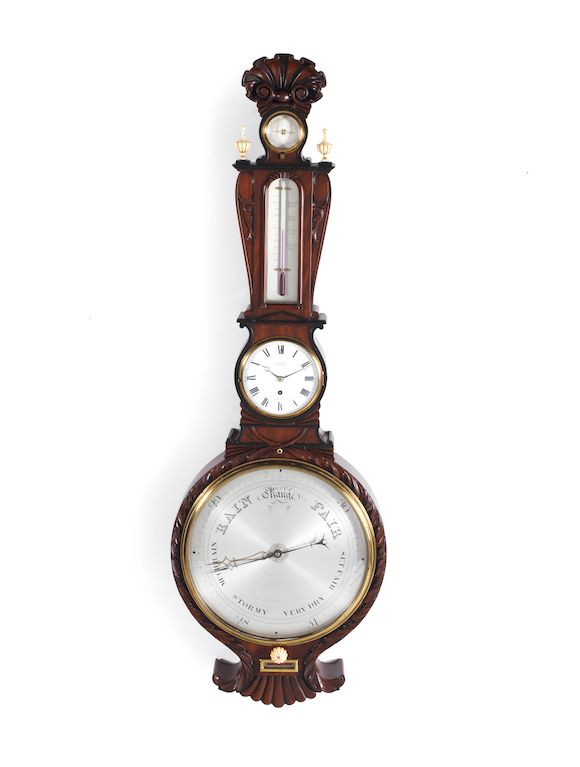 Bonhams : A George IV carved mahogany wheel barometer with inset, the ...