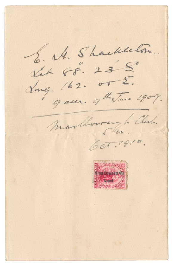 Bonhams : POLAR SHACKLETON (ERNEST HENRY) Autograph note signed ("E.H ...