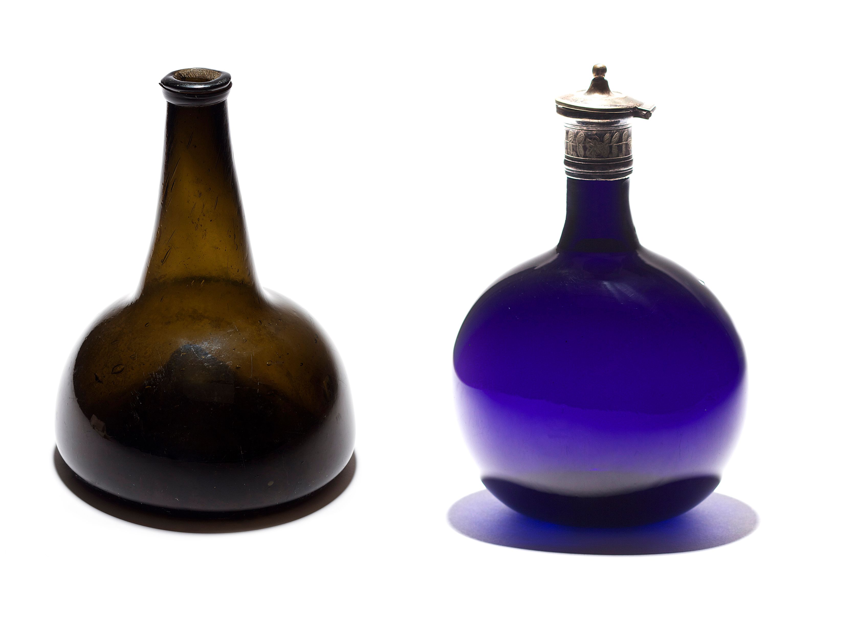 Bonhams : A Dutch onion bottle and a blue bottle with plated mount ...