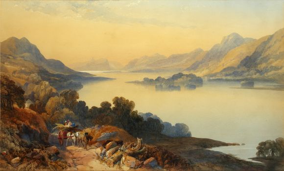 Bonhams : James Burrell Smith (British, 1824-1897) View of a loch, with ...