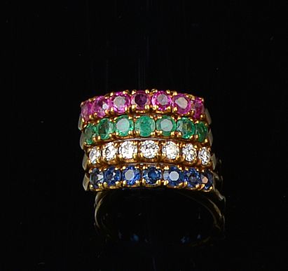 Bonhams : A diamond and vari gem-set harem ring