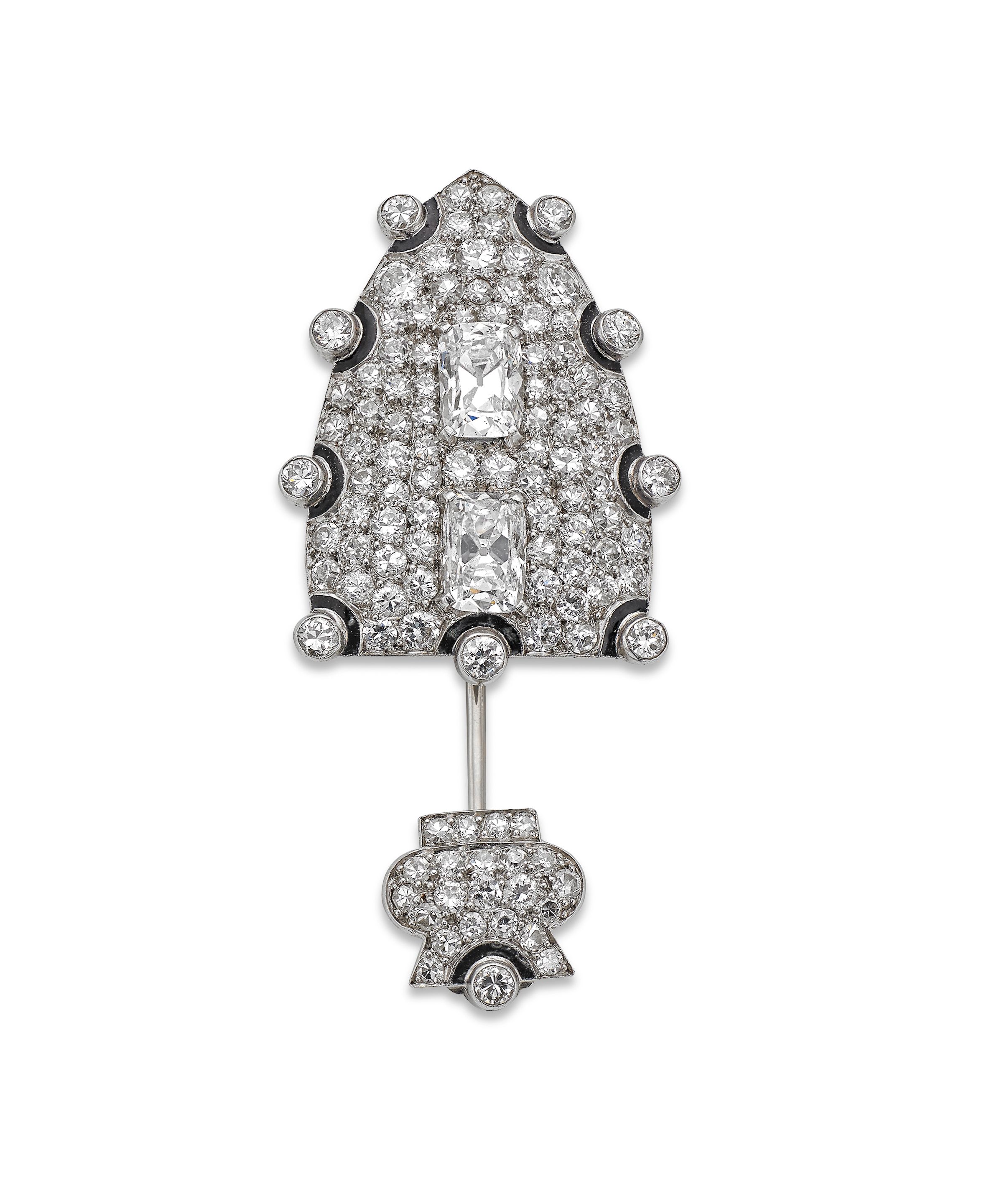 Bonhams : An Art Deco diamond cliquet pin, by Cartier, circa 1925