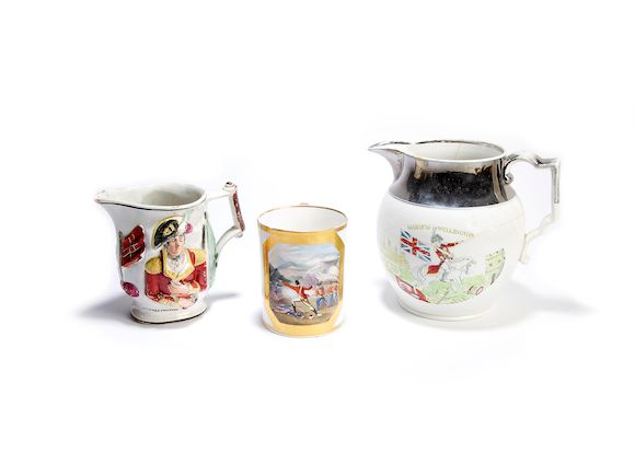 Bonhams : Wellington: two pottery jugs and a Battle of Albuera Coalport ...