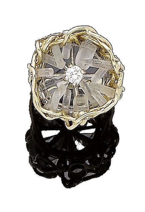 Bonhams : A gold, diamond-set and perspex dress ring, by Gillian Packard,