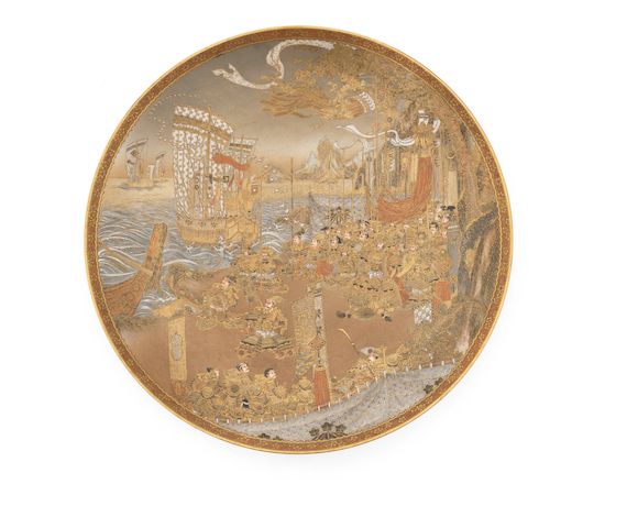 Bonhams : A large Satsuma charger Painted by Sozan for the Kinkozan ...