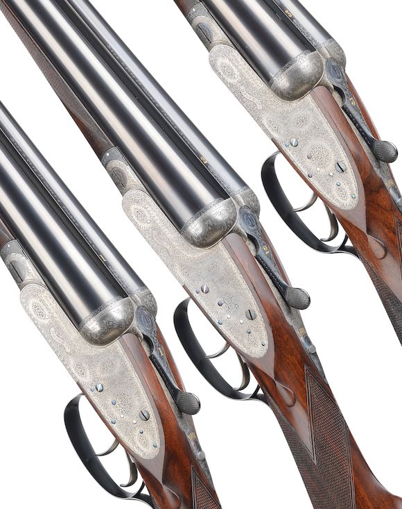 Bonhams : A fine trio of 12-bore sidelock ejector guns by Boss & Co ...