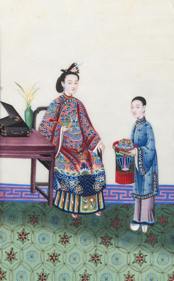 Bonhams : Two albums of Chinese rice paper pith paintings