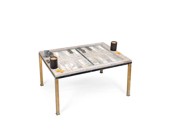 Bonhams : A specimen marble and brass backgammon/coffee table ...