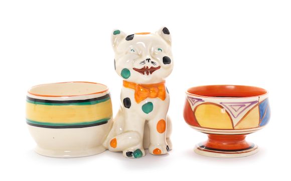 Bonhams : Clarice Cliff A Novelty Cat Container and a 'Melons' Bowl ...