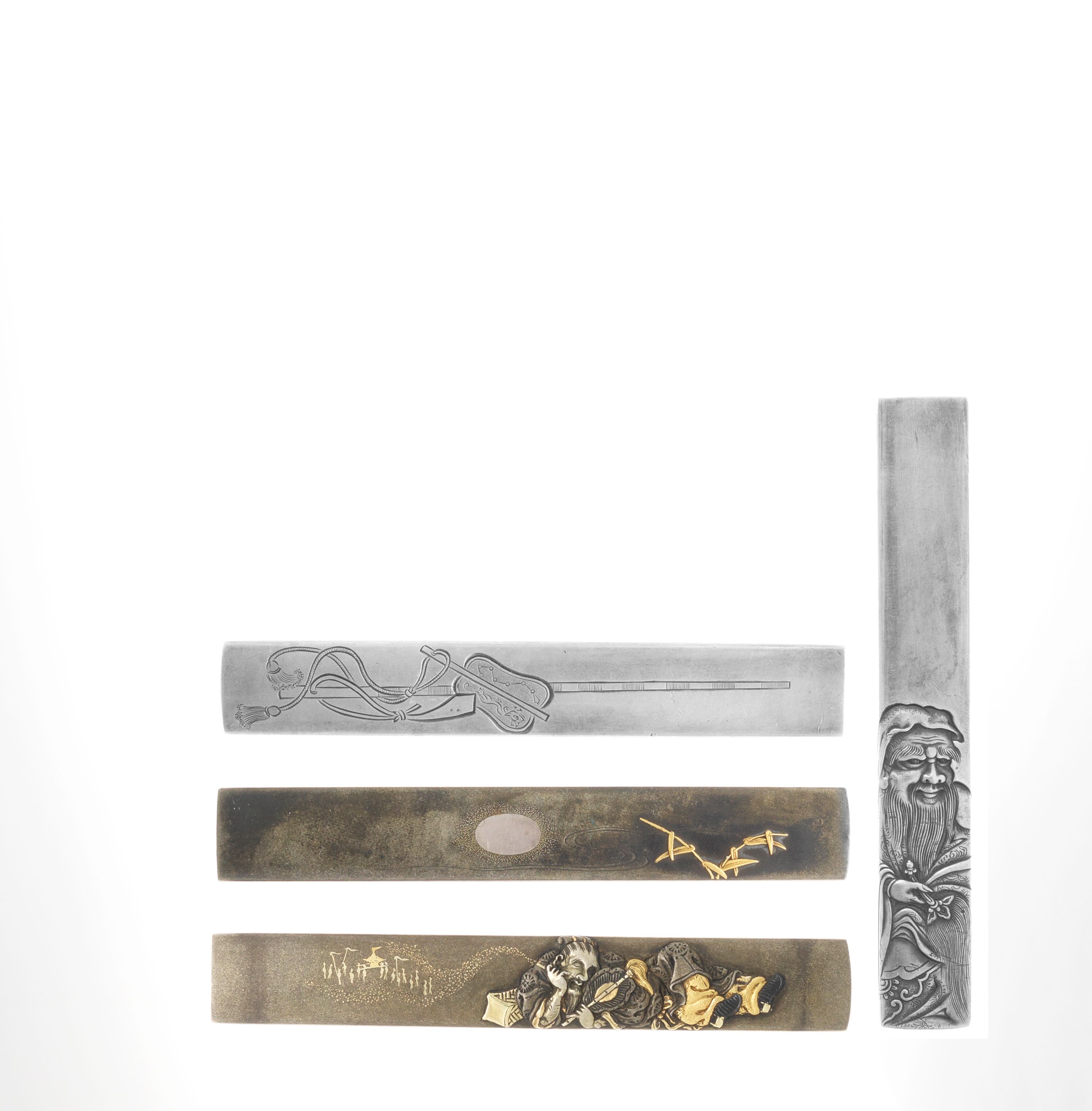 Bonhams : Two silver kozuka and two shibuichi kozuka 19th century