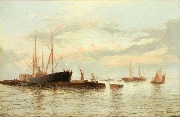 Bonhams : Edward Fletcher (British, 1857-1945) Steamers and barges ...