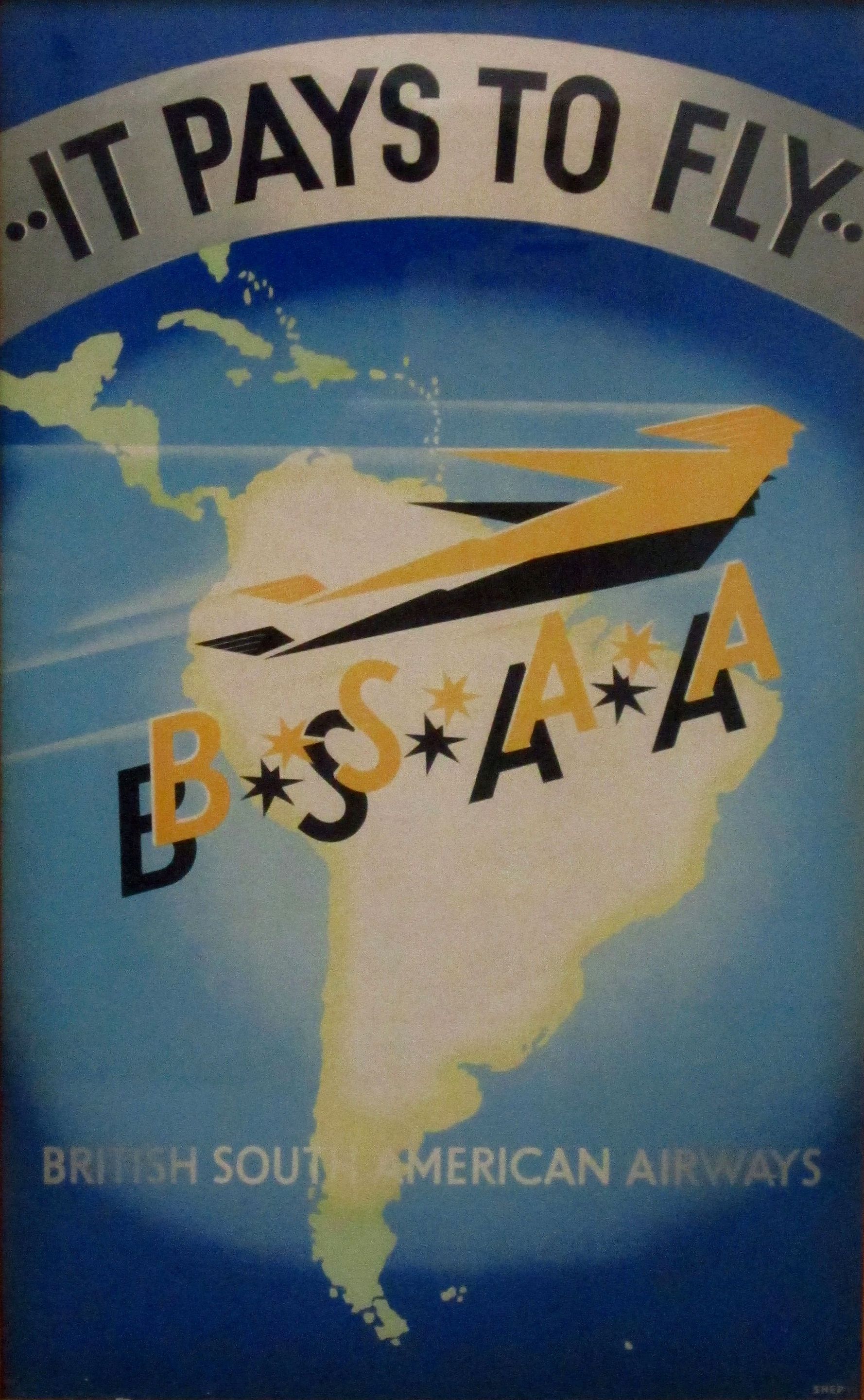 Bonhams Cars : A British South American Airways poster, late 1940s ...