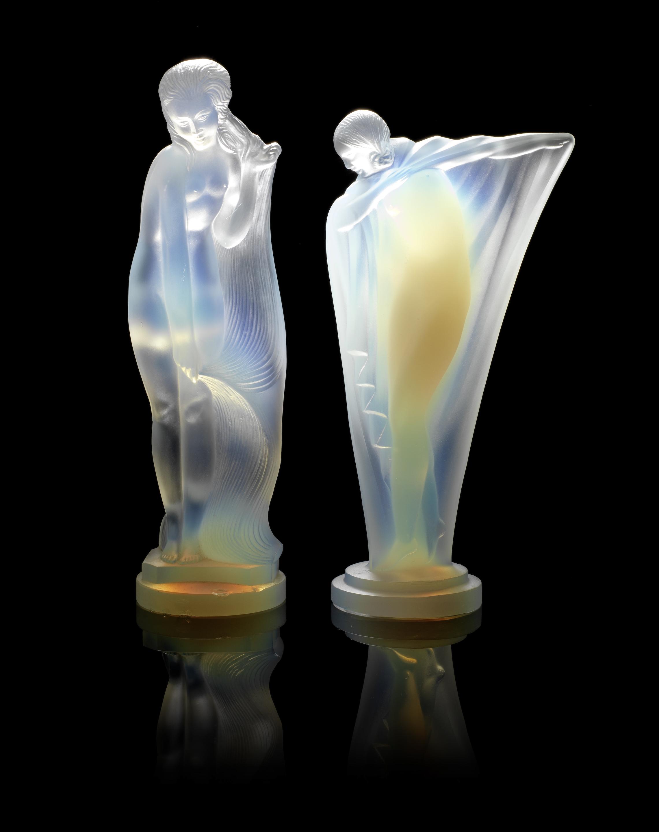 Bonhams Lucile Sevin For Etling An Art Deco Opalescent Glass Model Of A Cloaked Nude Circa 1925