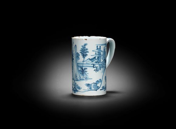 Bonhams : An English Delftware mug, dated 1767