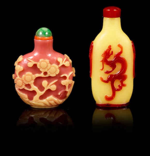 Bonhams Two Single Overlay Snuff Bottles 19th Century