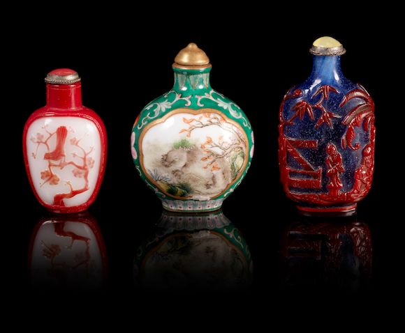 Bonhams : Two glass overlay bottles 19th century