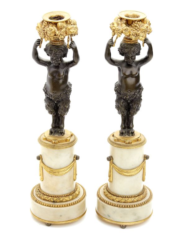 Bonhams : Pair of late 19th Century French bronze and marble Bacchic ...
