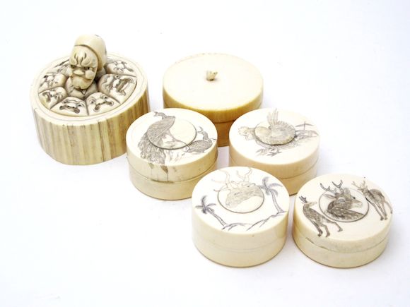 Bonhams : Six turned ivory boxes with covers 19th/20th century
