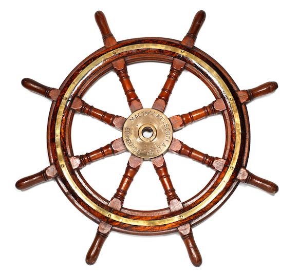 Bonhams : A brass bound mahogany ship's wheel, ex. HMS Argonaut 1942 ...
