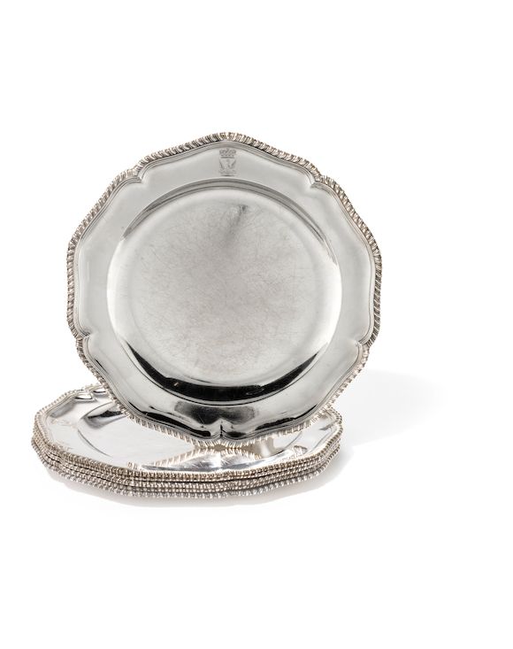 Bonhams : A set of six George III silver dessert plates by Andrew ...