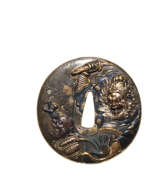 Bonhams : A patinated-brass tsuba By Seishu, Meiji Period