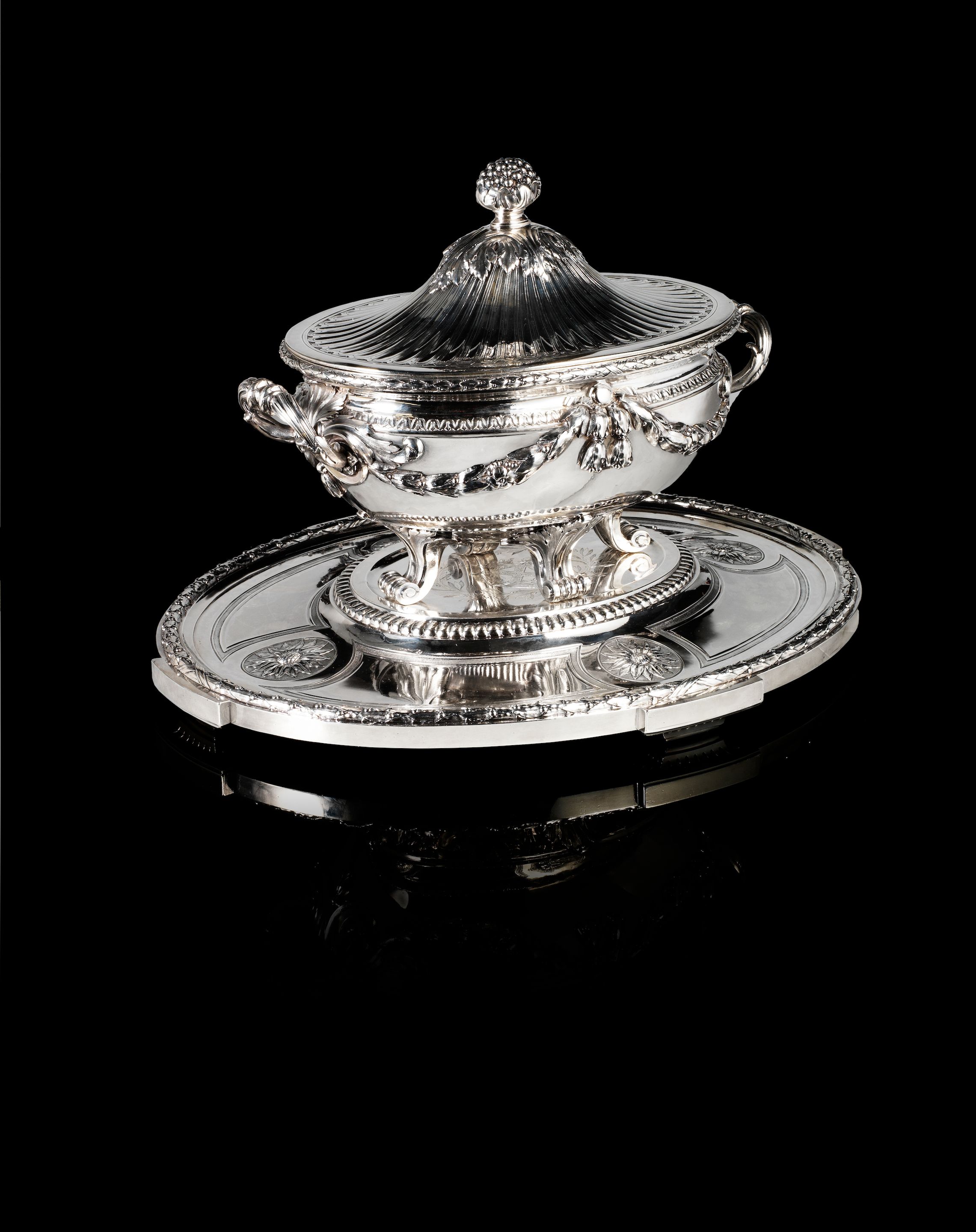 Bonhams : An important Louis XVI silver soup-tureen, cover and stand ...