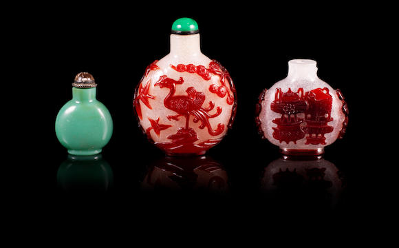 Bonhams Two Ruby Red Overlay Glass Snuff Bottles 19th Century