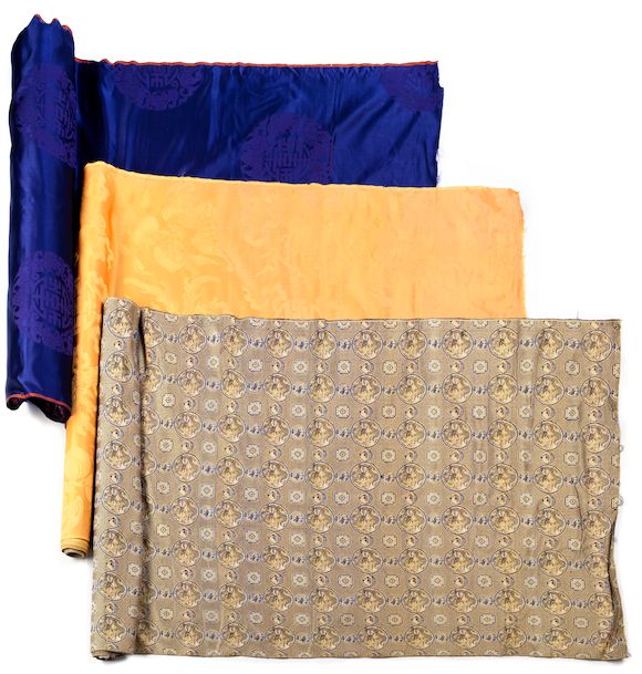 Bonhams : Three large silk brocade bolts Early 20th century