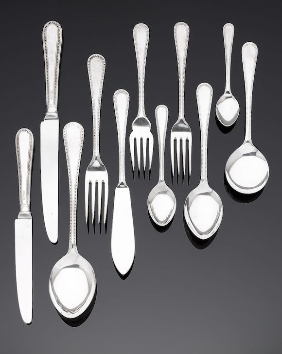 Bonhams : A silver Old English Bead pattern table service of flatware ...