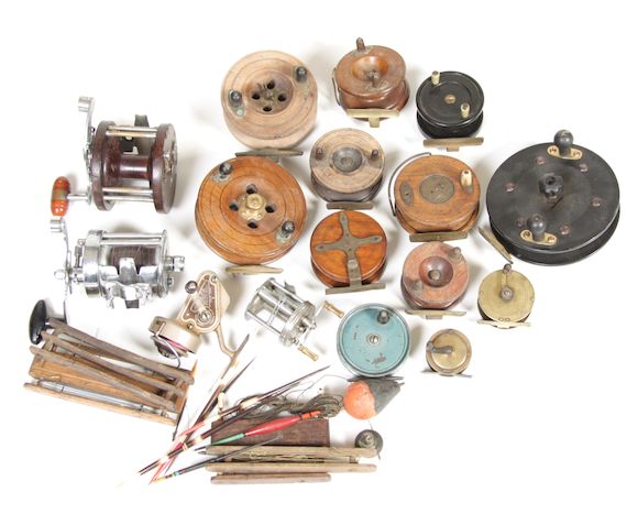 Bonhams : A Malloch brass sidecaster reel and other reels