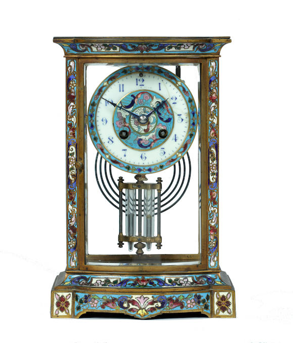 Bonhams An Eight Day Mercury Pendulum Brass And Enamel Cased Mantel Clock