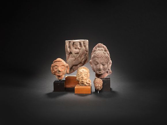 Bonhams : A group of Gupta red sandstone and pottery Carvings India ...