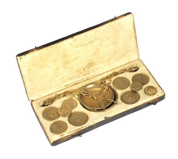 Bonhams : A case set of coin scales, probably Italian, 17th century,