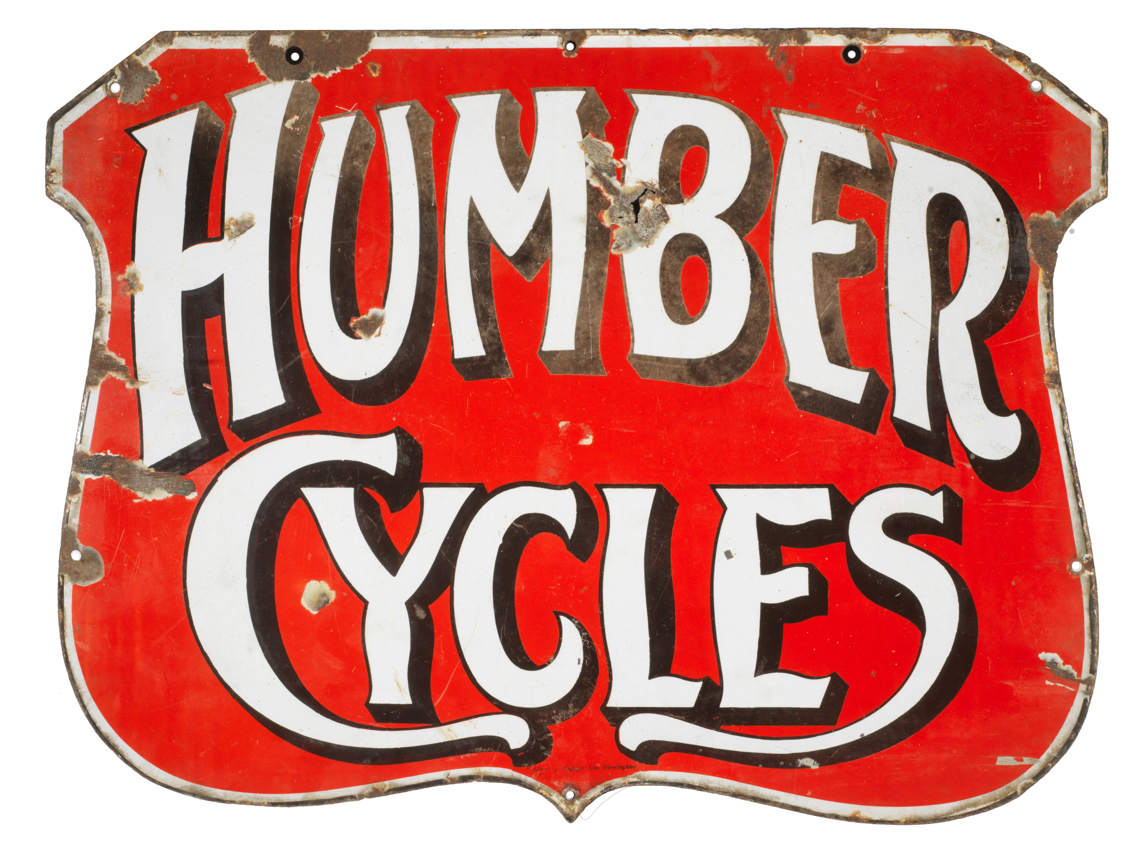 Bonhams Cars : A 'Humber Cycles' shaped enamel sign,