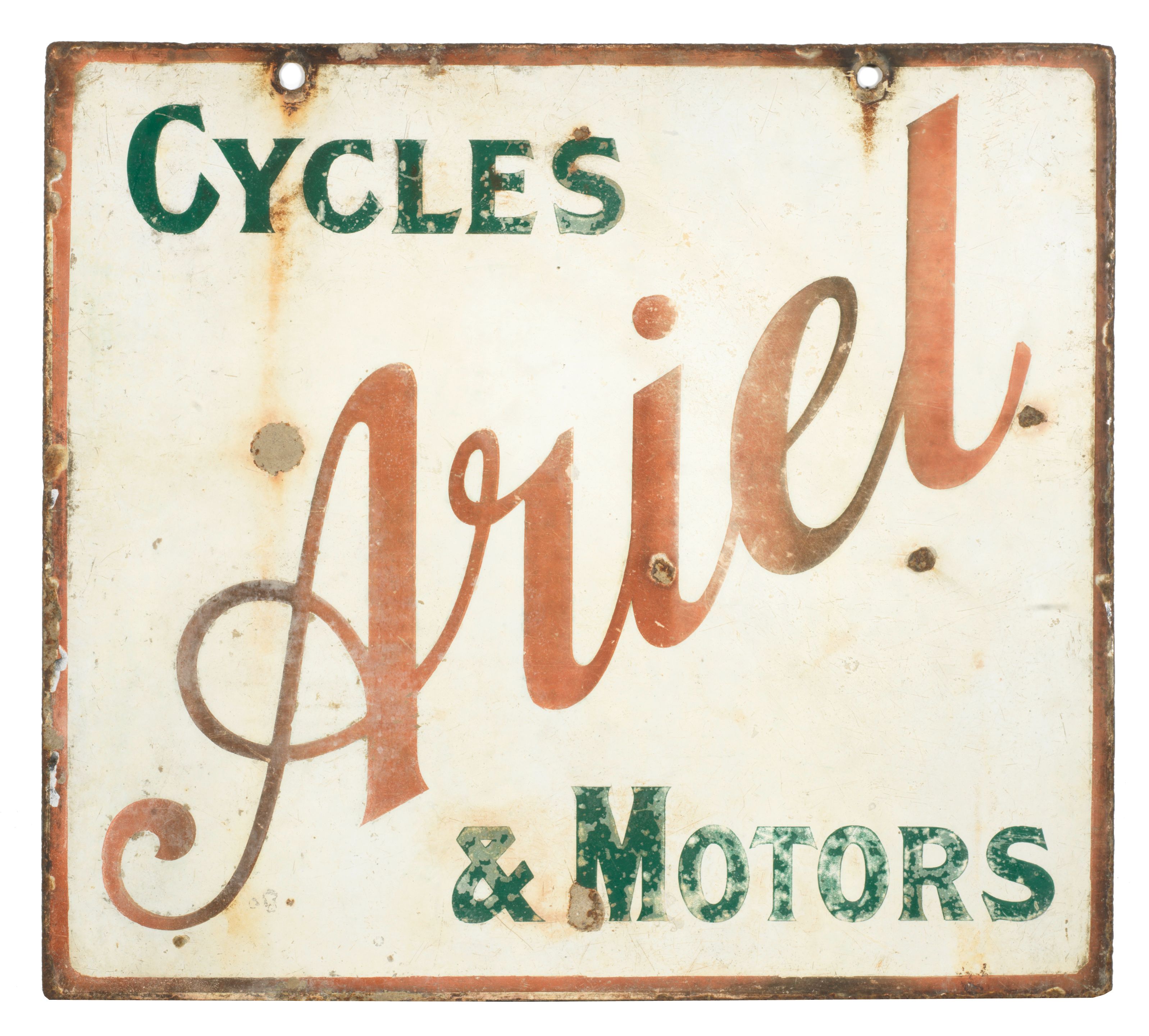 Bonhams Cars : An 'Ariel Cycles & Motors' double-sided enamel sign,