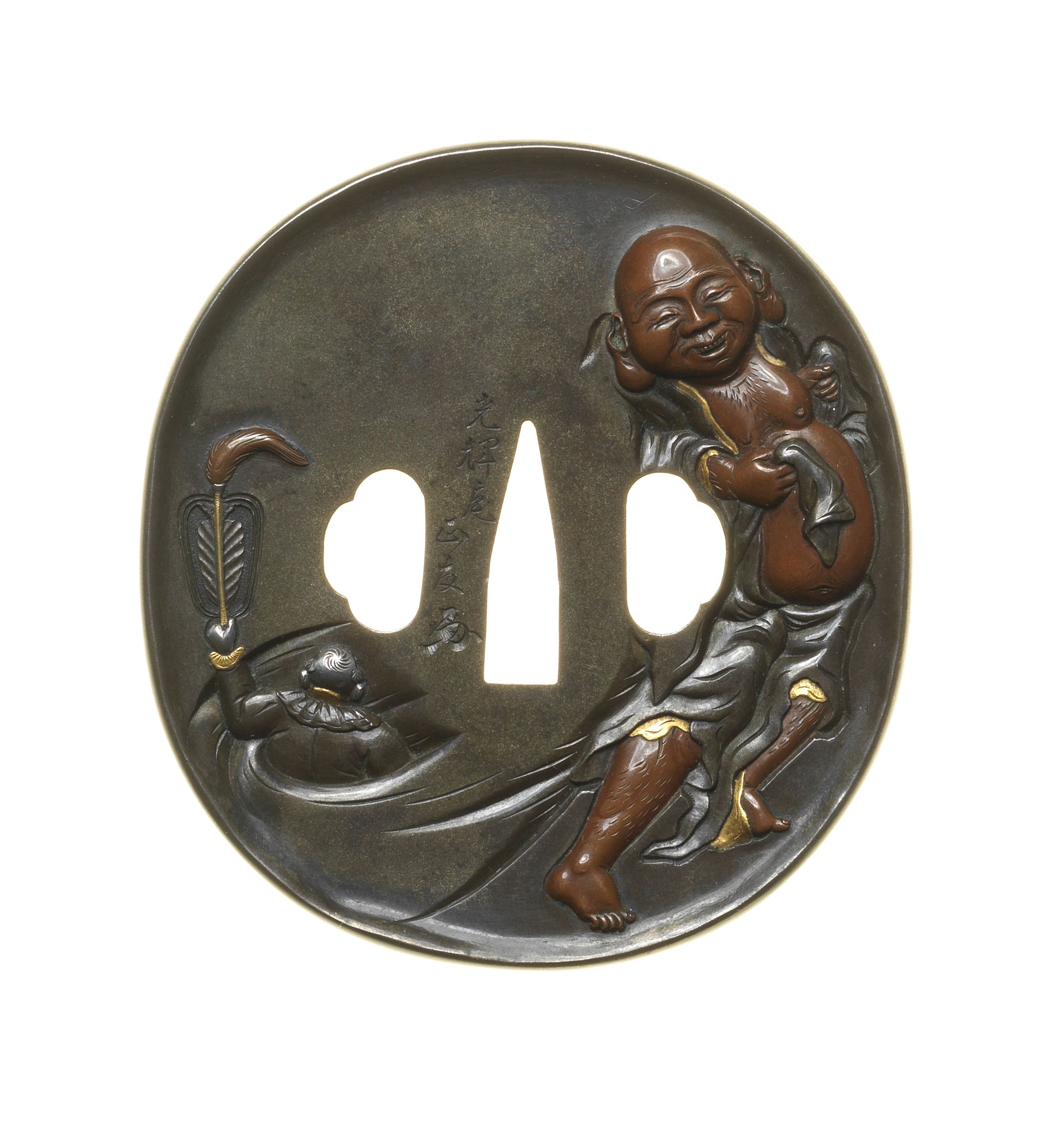 Bonhams : A large shibuichi tsuba By Kokian Masatomo, early 19th century