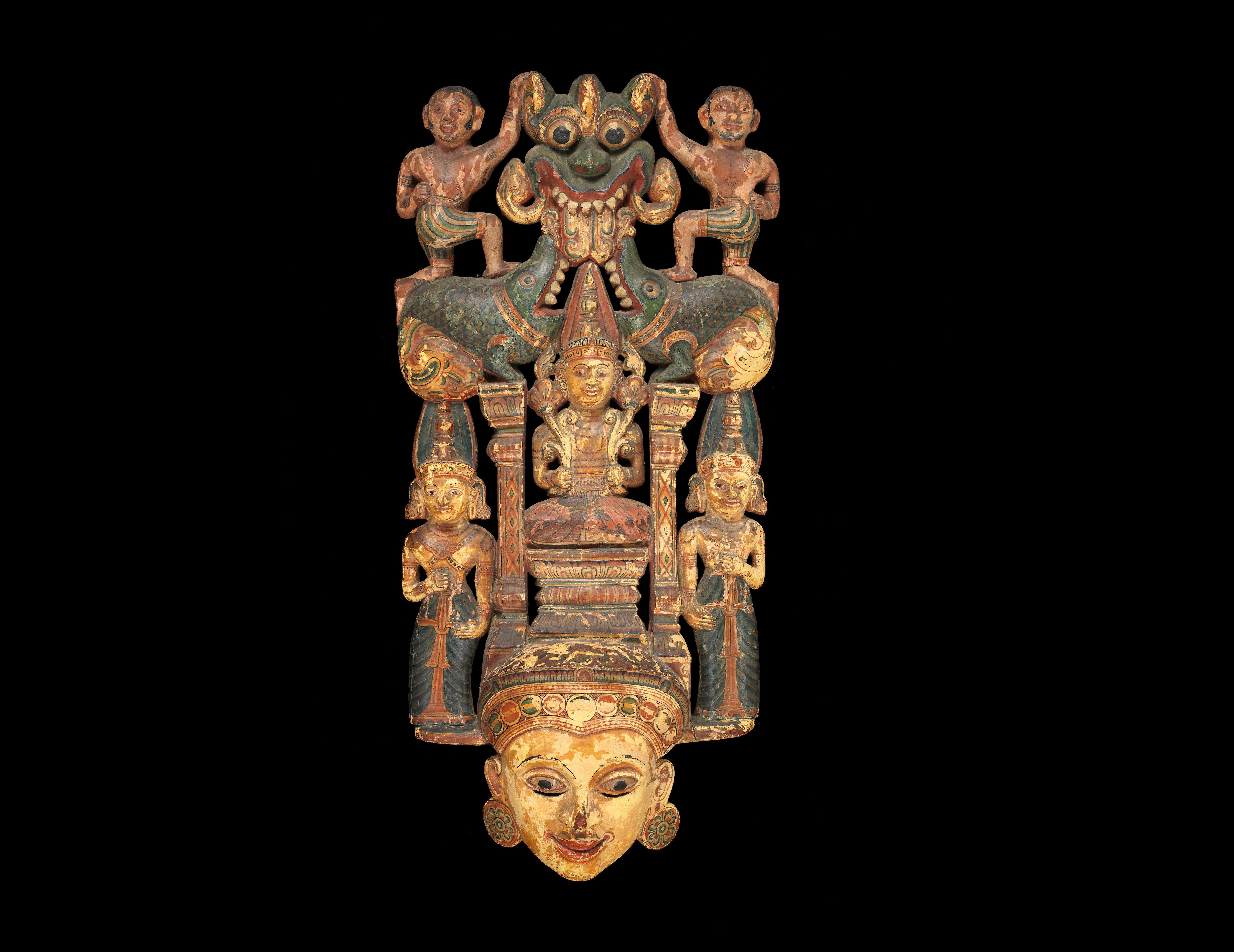 Bonhams : A Singhalese polychrome painted wood Mask Sri Lanka, 19th Century