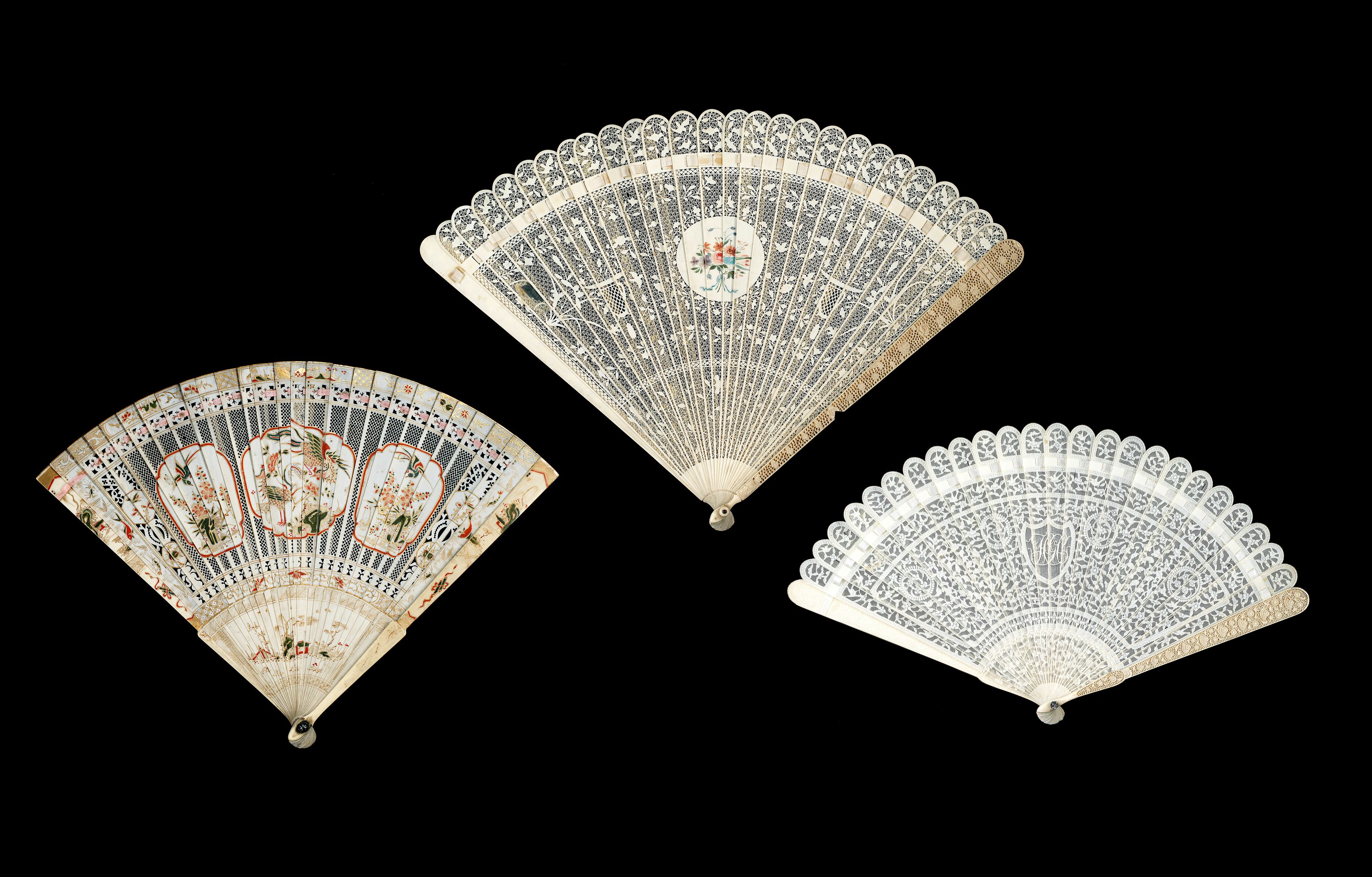 Bonhams : Three Canton ivory brisé fans 18th/19th century