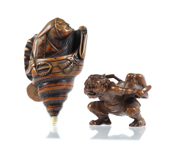 Bonhams : A wood netsuke of Benkei, 18th century and another netsuke