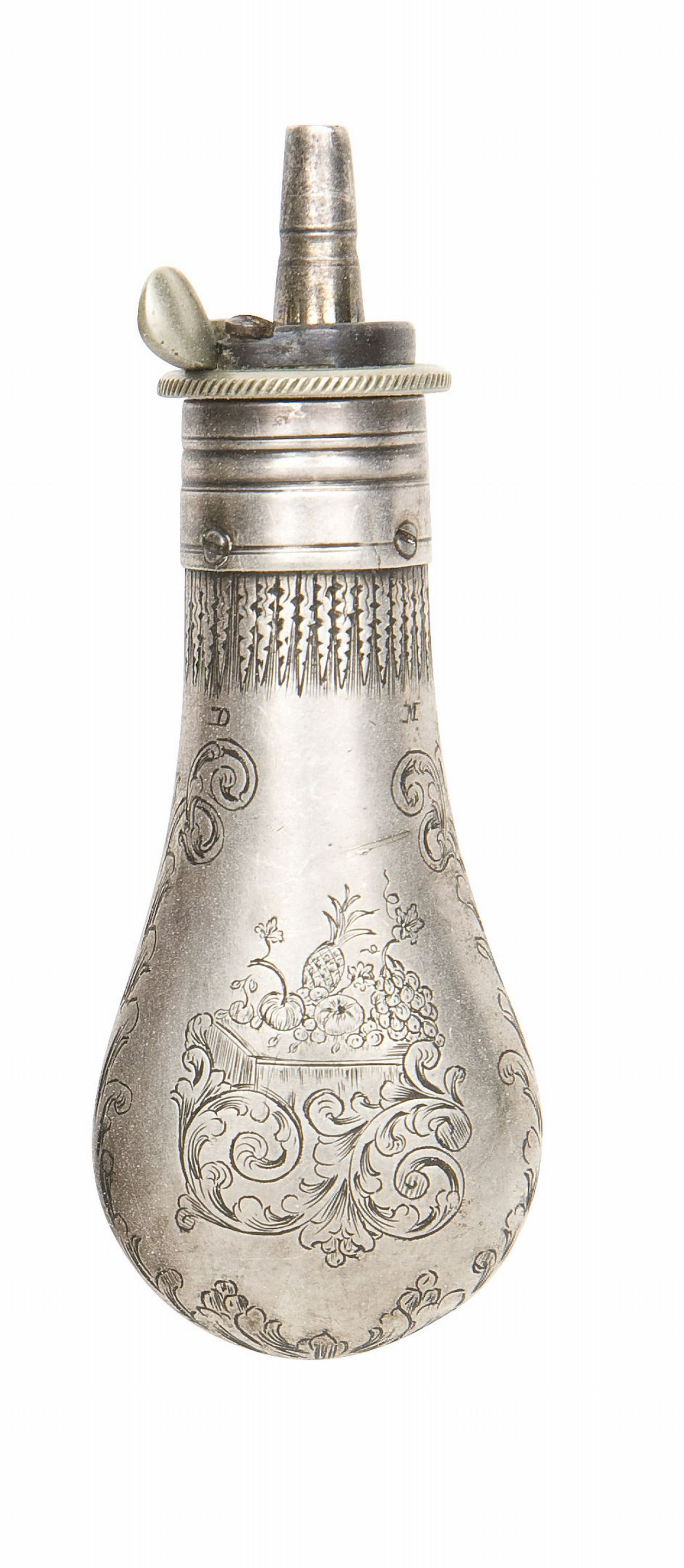 Bonhams : A Rare Miniature Silver Powder-Flask For Percussion Pistols