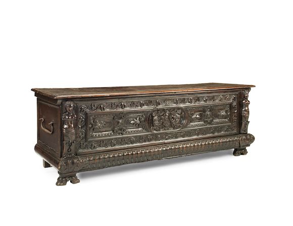 Bonhams : A 17th century and later Italian carved walnut cassone