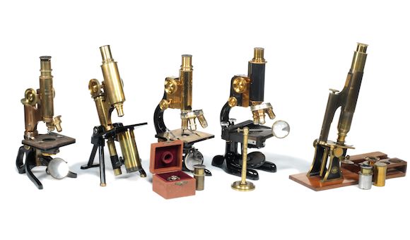 Bonhams : Six uncased monocular microscopes,