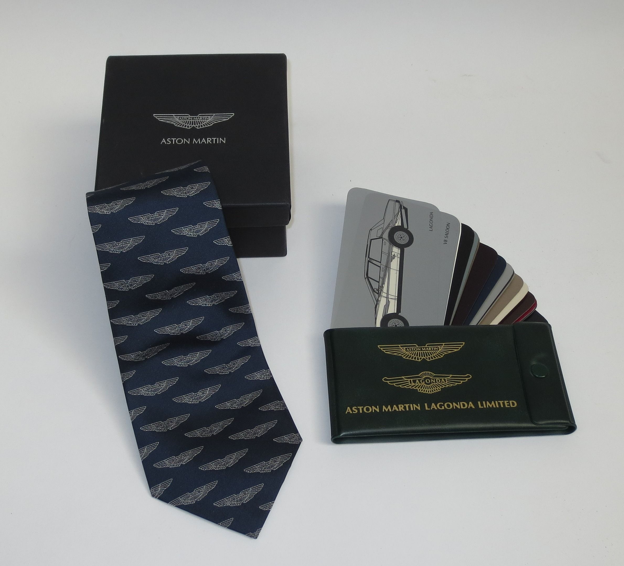 Bonhams Cars : An Aston Martin silk tie and a paint colour samples booklet,