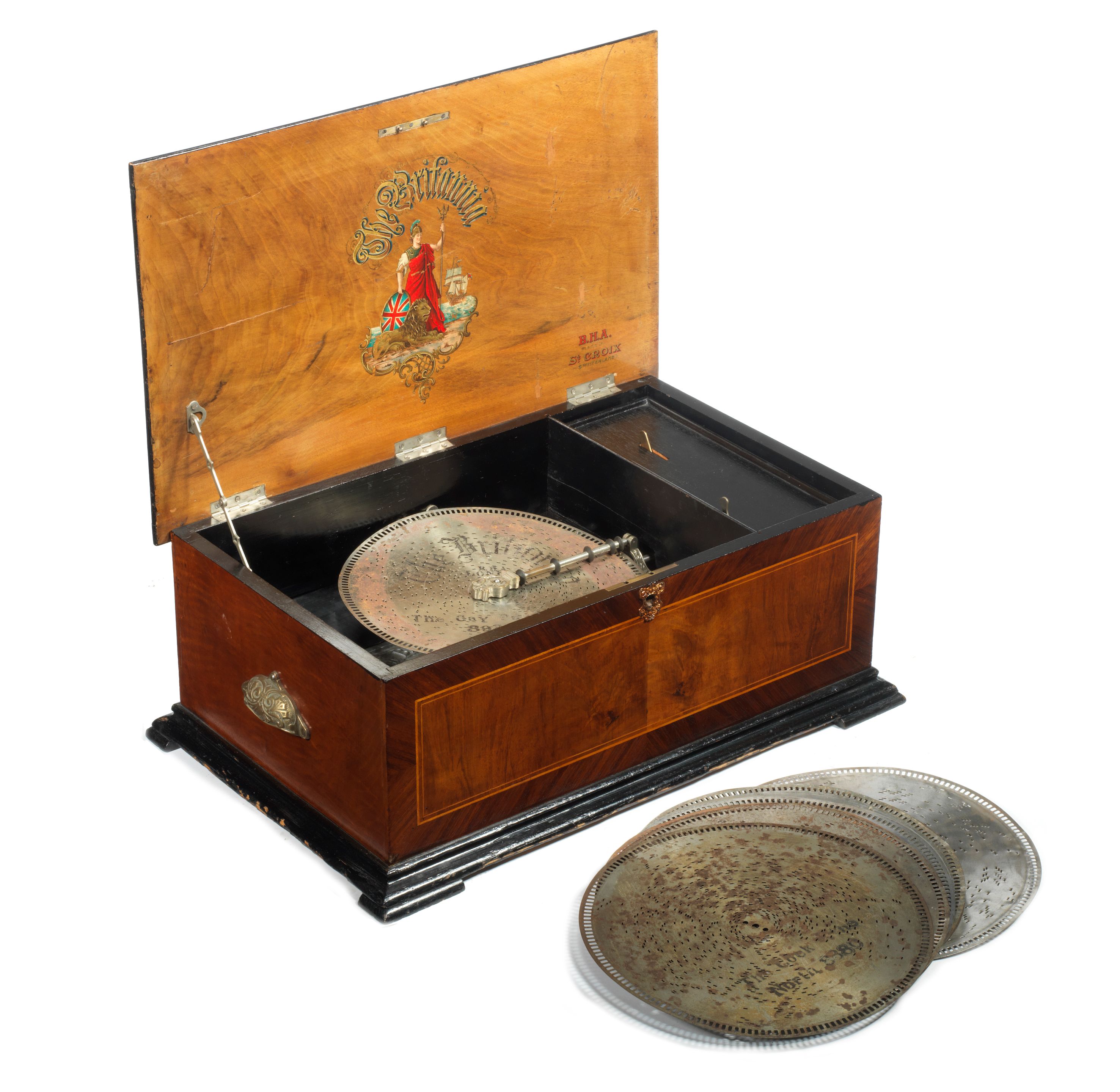 Bonhams : An Abrahams Britannia disc musical box, Swiss, circa 1900,
