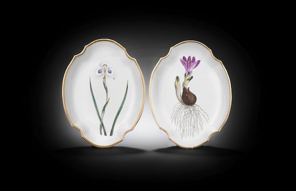 Bonhams : A pair of Swansea pearlware botanical dishes by Thomas Pardoe ...